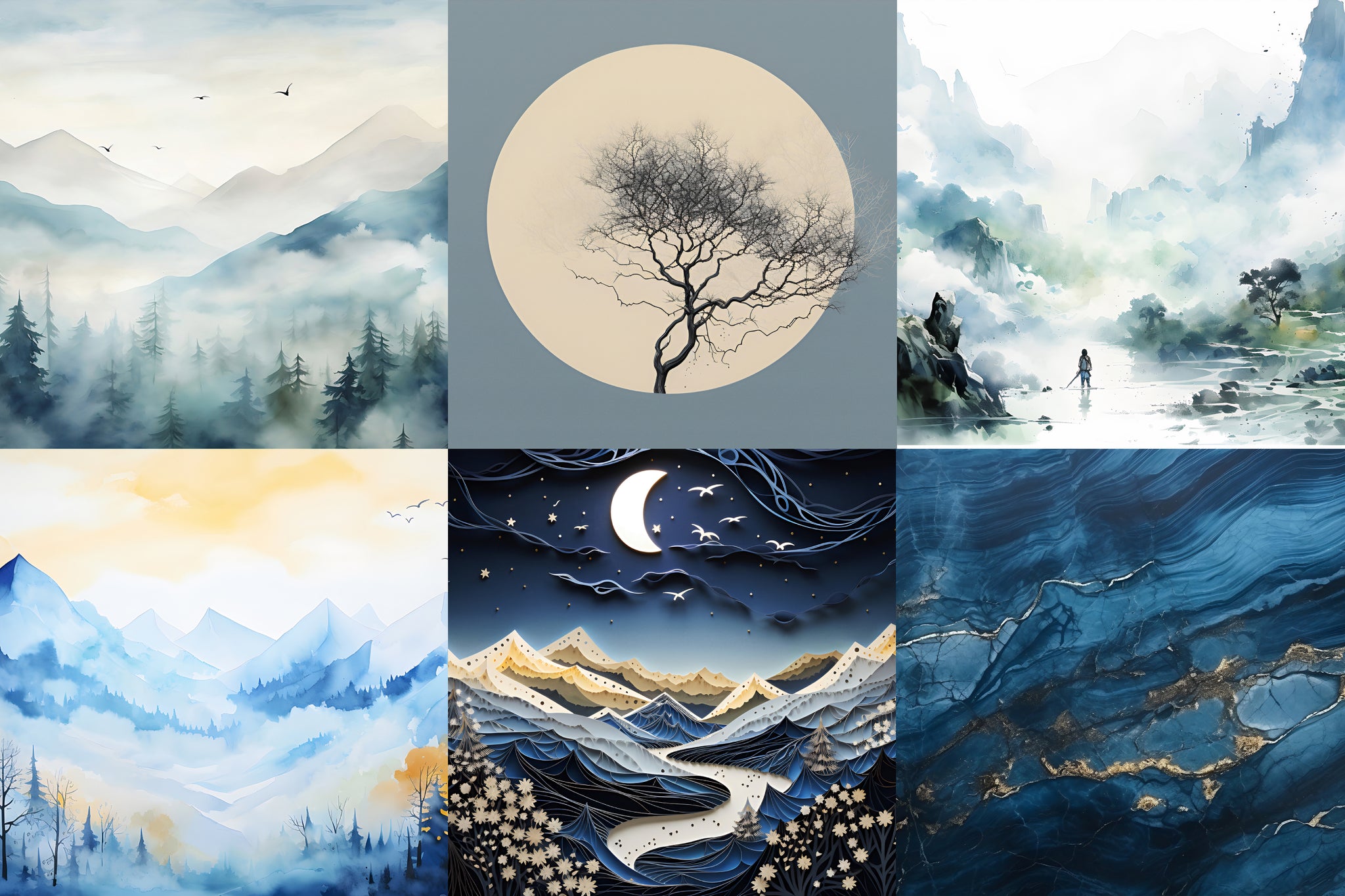 Blue Wallpaper & Murals Collection - Peel & Stick or Prepasted