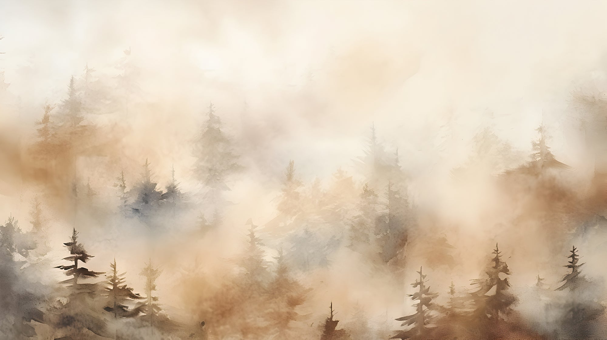 Abstract Forest Mural | Beige Watercolor Landscape Wallpaper | Peel an