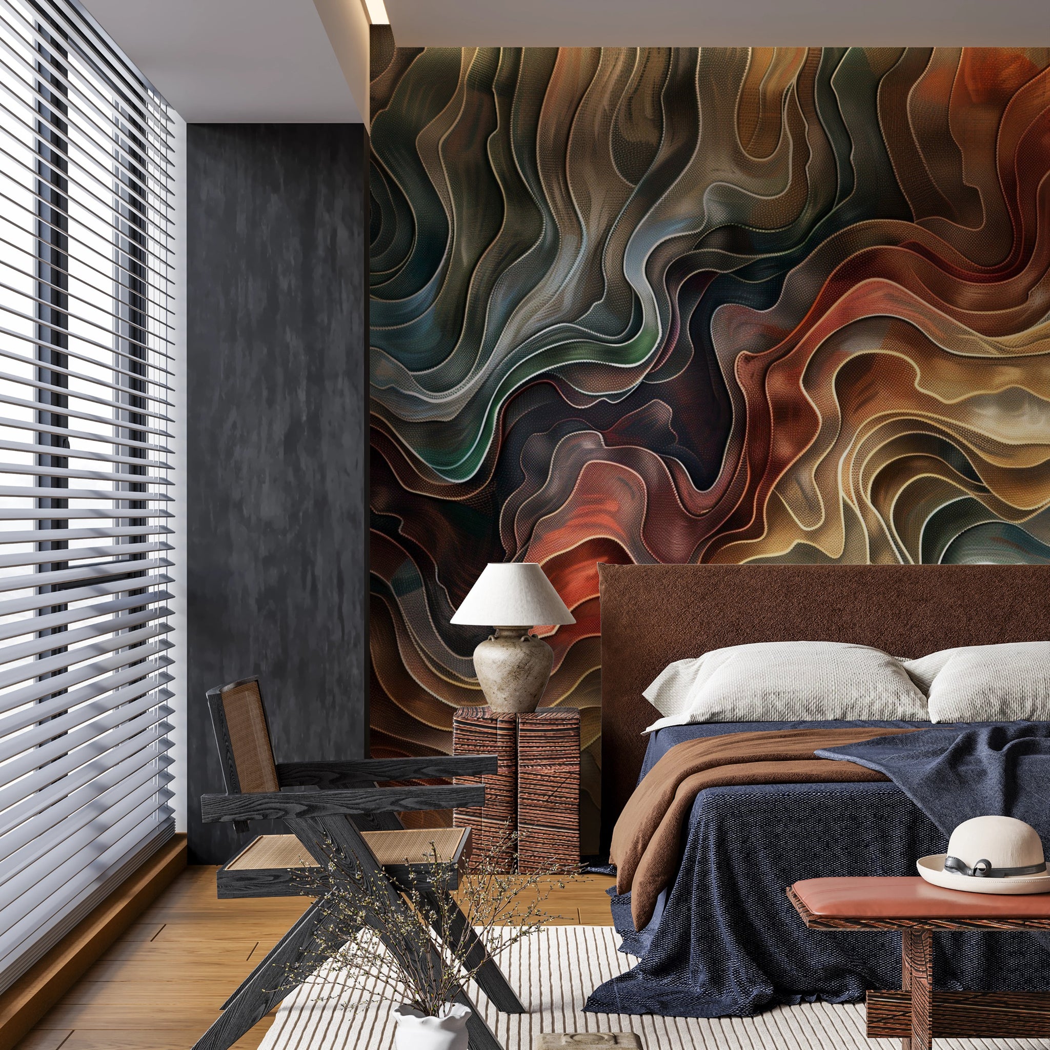 Colorful Wavy Mural - Abstract Line Art