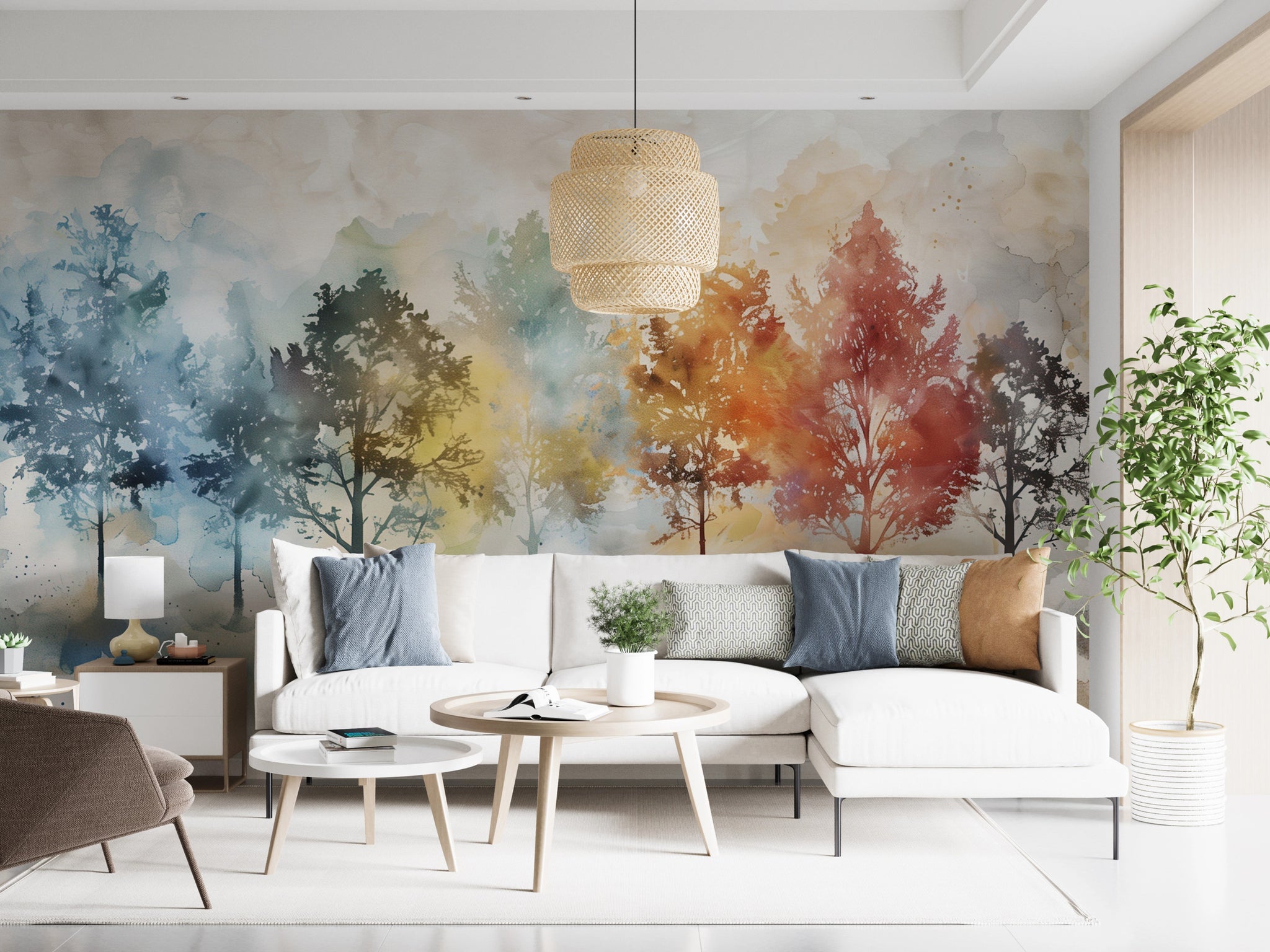 Colorful Trees Mural - Peel and Stick Autumn Forests Wallpaper