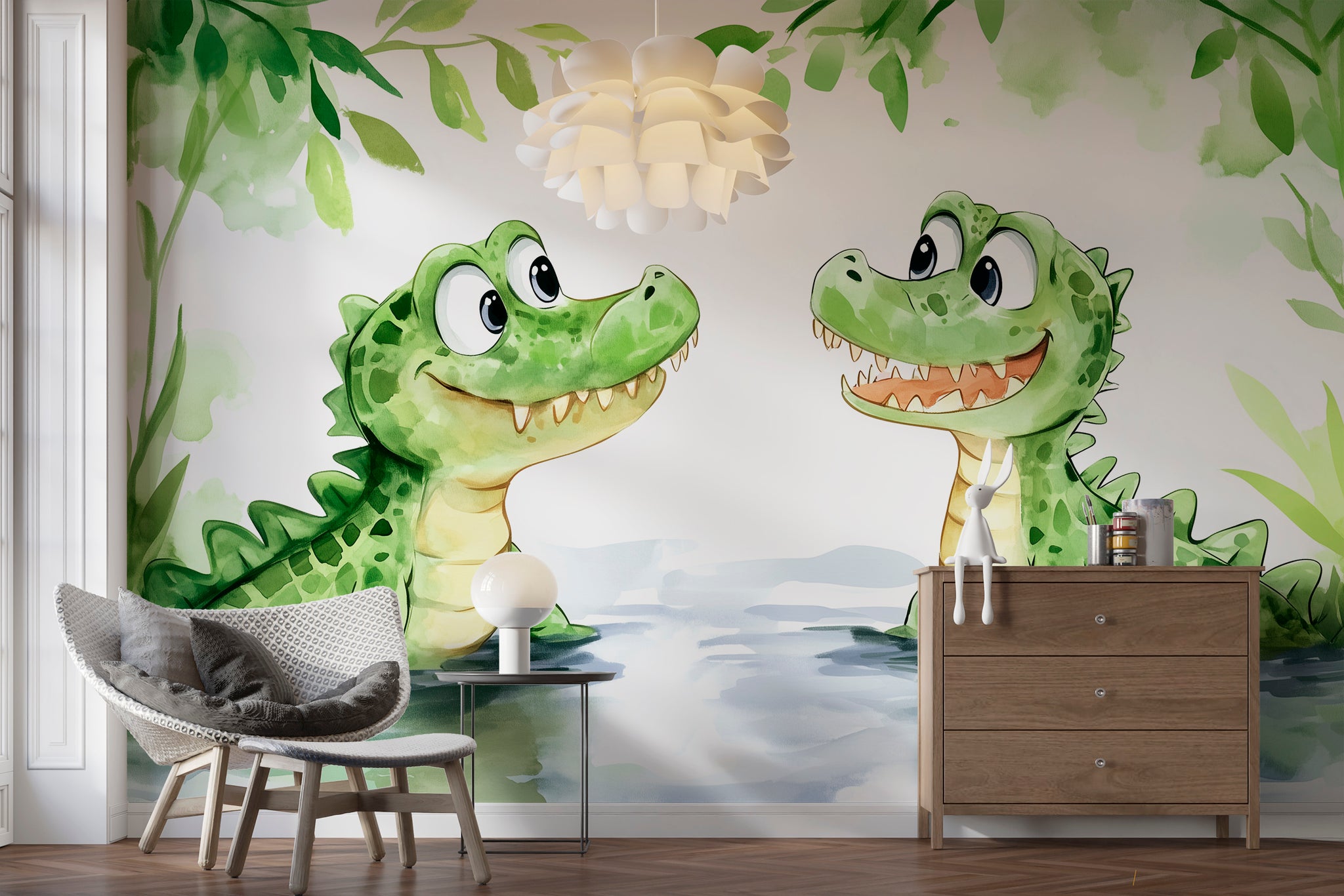 Cute Crocodiles Wall Mural - Peel and Stick Cartoon Style Alligators