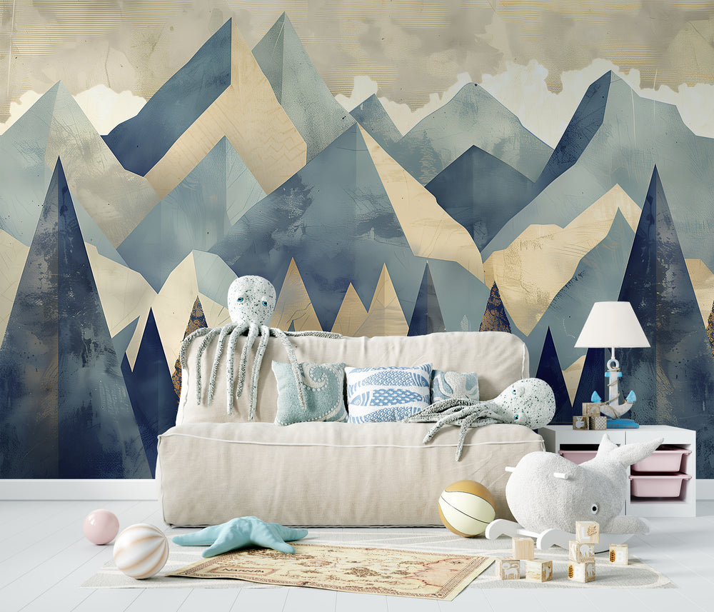 Mountains in Cubism Style Mural - Peel and Stick Landscape Mural