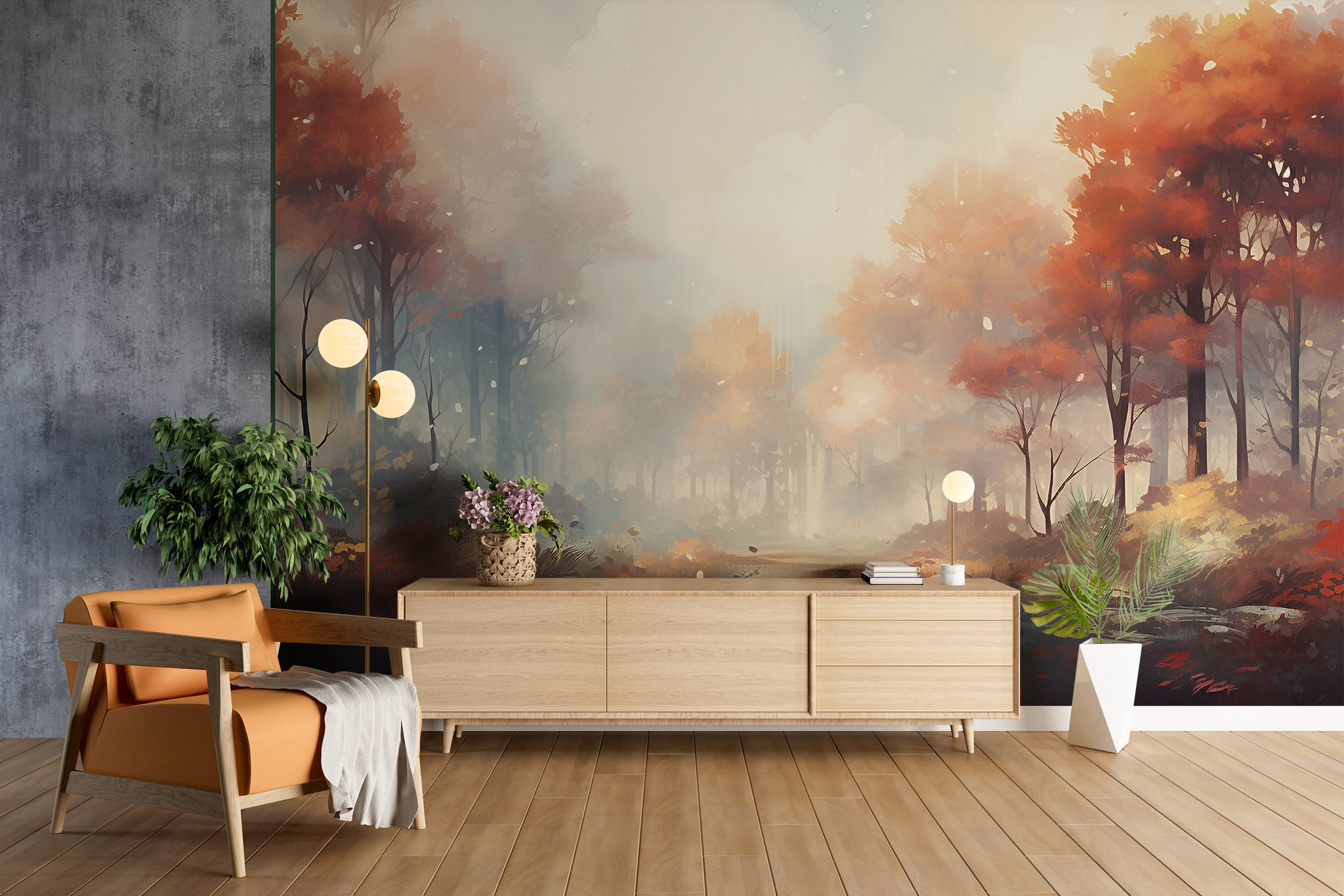 Autumn Forest Mural - Watercolor Landscape Wallpaper