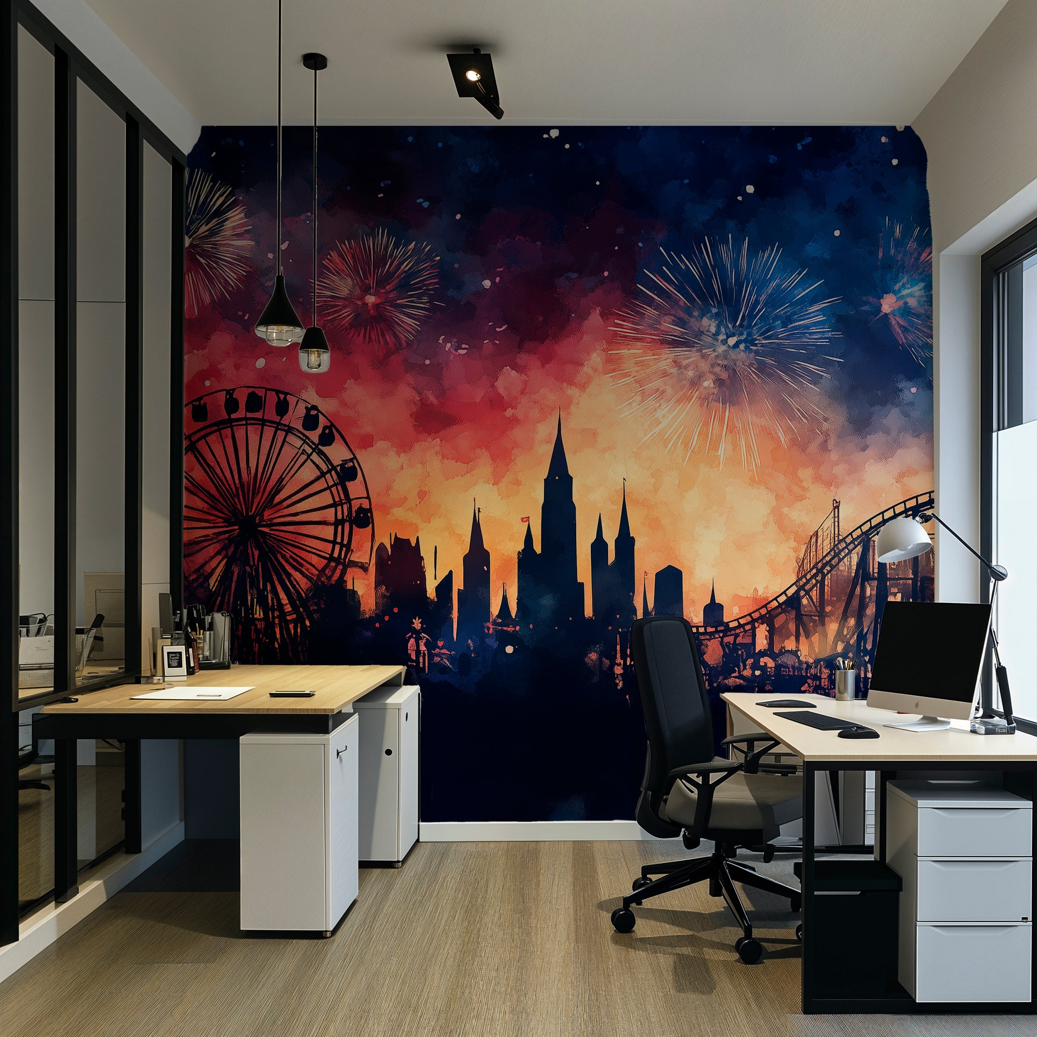 Ferris Wheel and Castle Wallpaper - Peel and Stick Florida Park Mural