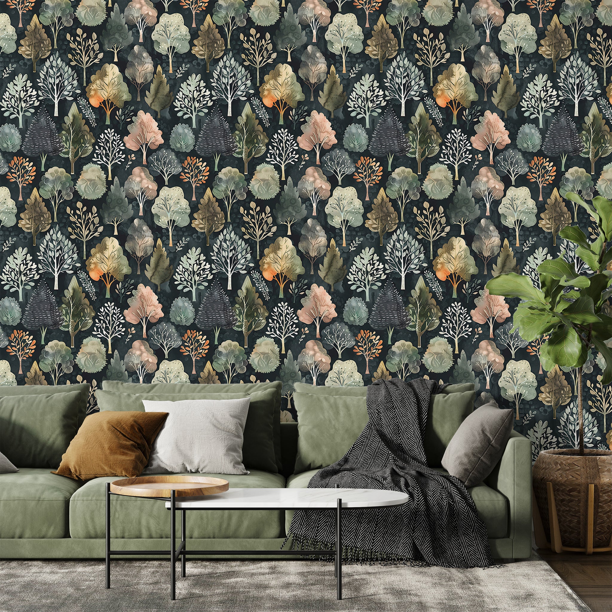 Pine Trees Wallpaper - Peel and Stick Tree Pattern Wallpaper
