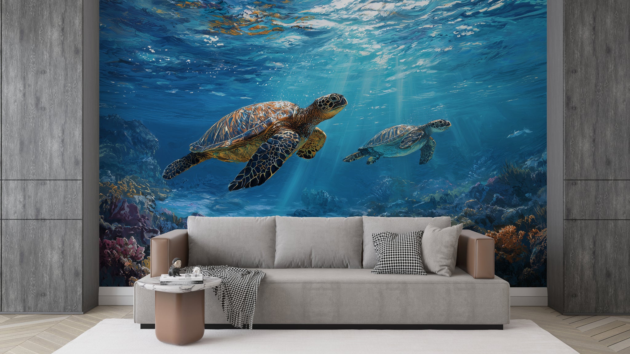 Ocean Turtles Underwater – Blue Marine Life Wall Mural for Coastal Home ...